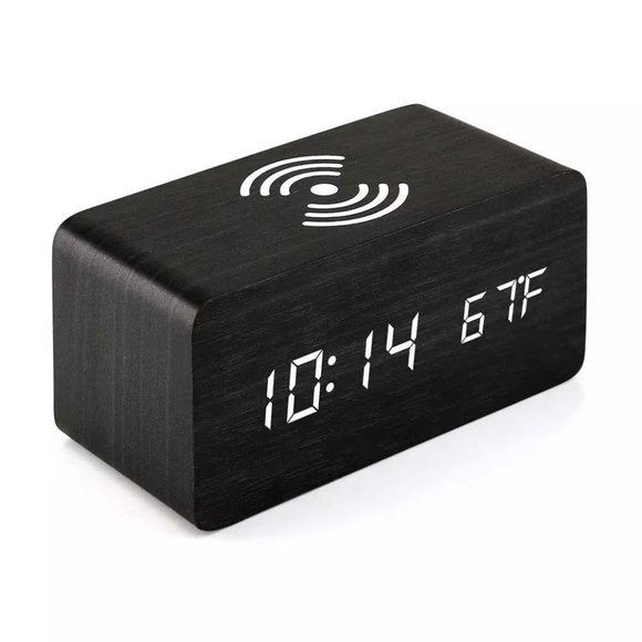 STC | Cell Phones & Accessories | Wooden Led Clock Wireless Charging ...